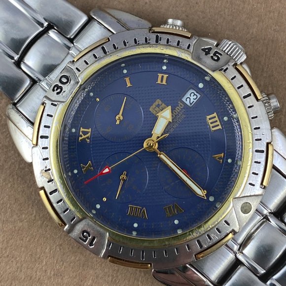 Vintage | Accessories | Vintage Techbond Chronograph Blue Dial 2tone ...